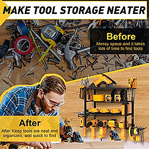 Mefirt Power Tool Organizer, Drill Holder Wall Mount, 4 Layer Heavy Duty Metal Tool Shelf, Garage Tool Organizers and Storage Rack, Utility Storage Rack for Cordless Drill Charging Station