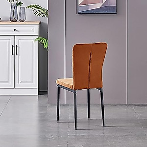 FENZARD Set of 4 Living Room Chairs Dining Chairs with Velvet, High Back, Metal Frame and Modern Lattice Design for Living Room, Dining Room,Orange
