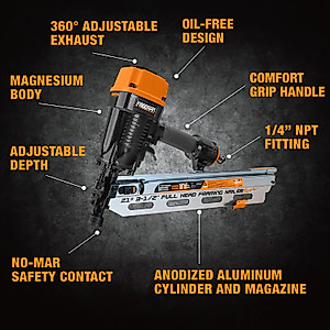 Freeman PFR2190 Pneumatic 21 Degree 3-1/2" Framing Nailer with Case