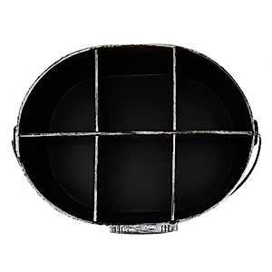 Black & Silver Metalic Caddy Plain 10.5 x 8 x 5 - Galvanized Metal Organizer for Kitchen Counter - Comfortable Wooden Handle /Indoor/Outdoor Storage For Flatware, Condiments, Party Cutlery, Arts