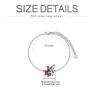 PEIMKO Hummingbird Bracelet Sterling Silver Cute Animal bird Bracelet Good Luck Bracelets Gift for Women