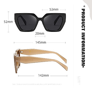 TIANYESY Retro Sunglasses Women and Men Square Trendy Show shades fashion vogue UV Protection sun glasses sunshade (Black/Black+Camel/Brown)