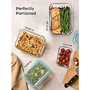 Praknu Meal Prep Storage Container - Pack of 4 - BPA Free - Leak Proof - Dishwasher Safe - Glass Storage Containers with Lids (50oz, 34oz, 17oz, 10oz)