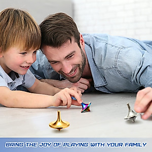 3 Pieces Brass Metal Top Spinner Kinetic Desk Fidget Toy Spinner Good Balance Desktop Toy for Teens Adults Kill Time Long Time Focus Anxiety Stress Relief, 3 Colors(Large (1.26 x 1.45 Inch))