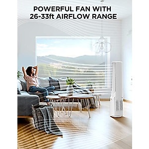 PELONIS Bladeless Tower Fan with 26-33ft Powerful Airflow, Alexa and Google Compatible, 6-Speed Settings, Quiet DC Motor, 120° Oscillation, 7-Hour Timer - Ideal for for Bedroom Home Office Use,White