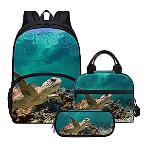 AmzPrint Sea Turtle Backpack With Lunch Box For Girls Boys Kids For Preschool Elementary Middle School Backpack Set