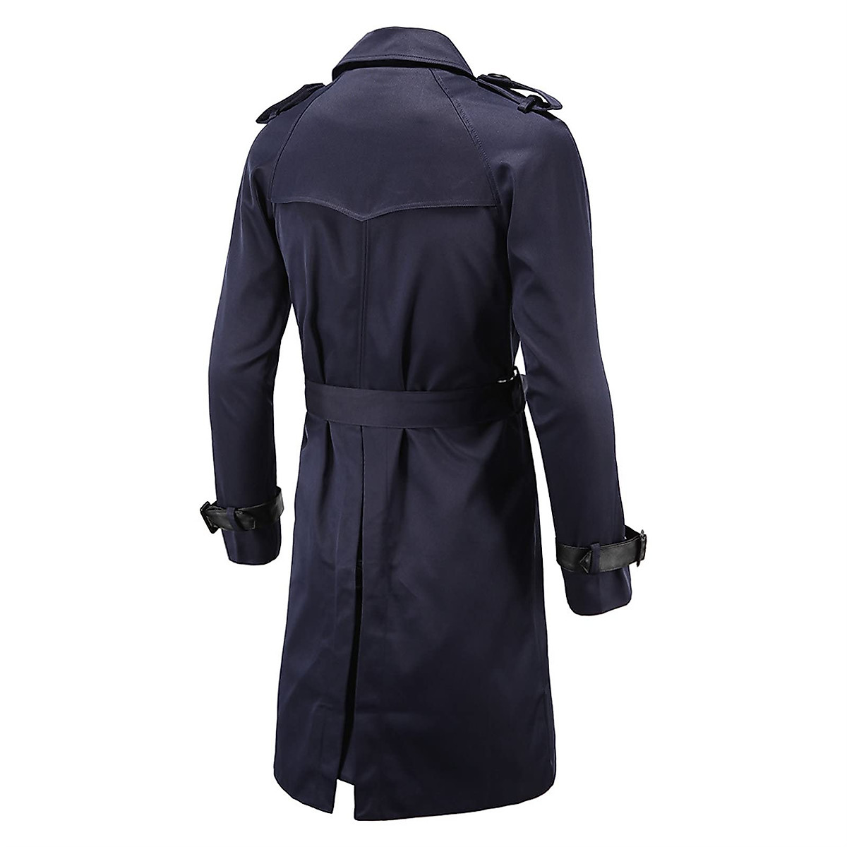 Maiyifu-GJ Men's Double Breasted Trench Coat Stylish Slim Fit Mid Long Belted Windbreaker Lapel Military Jacket with Belt (Dark Blue,XX-Large)