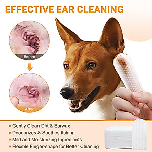 Kopmath Dog Ear Wipes, Ear Cleaner Finger Wipes for Dogs & Cats, Gently Remove Earwax & Odor, Soothe Ear Itching and Infection, Easy to Use, Natural Cat Ear Wipes for Dogs, 50 Count, Coconut Scent