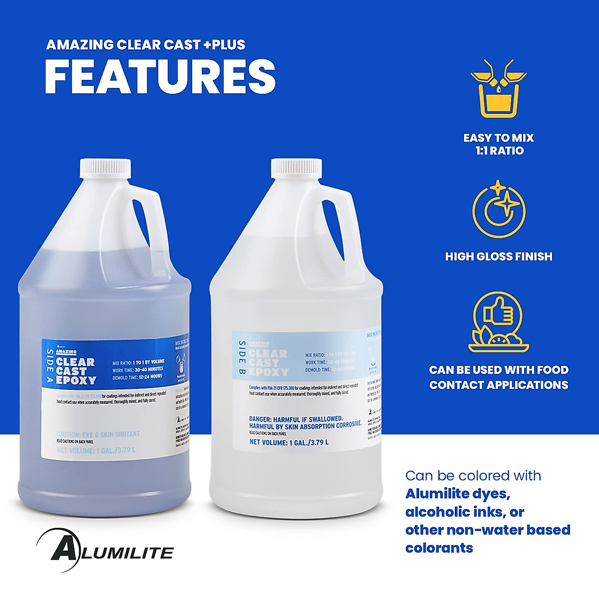 Alumilite Amazing Clear Cast [1 gal A + 1 gal B (2 Gallons) 2 Part Liquid Kit] High-Gloss Plastic Finish | Multi-Purpose Epoxy Resin for Casting & Coating Countertop, Wood, Crafts & Encapsulation Art