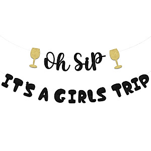 Sursurprise Oh Sip It's a Girls Trip Banner, Girls Vacation Bachelorette Birthday Sign Night Out Decorations, Girls Trip Weekend Theme Bridal Shower Wedding Engagement Party Decor