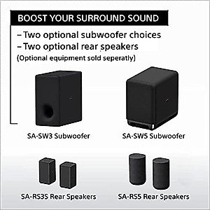 Sony HT-A5000 5.1.2ch Dolby Atmos Sound Bar Surround Sound Home Theater w/DTS:X & 360 Reality Audio, Works w/Alexa & Google Assistant + SA-SW3 Wireless Subwoofer + SA-RS3S Wireless Rear Speakers
