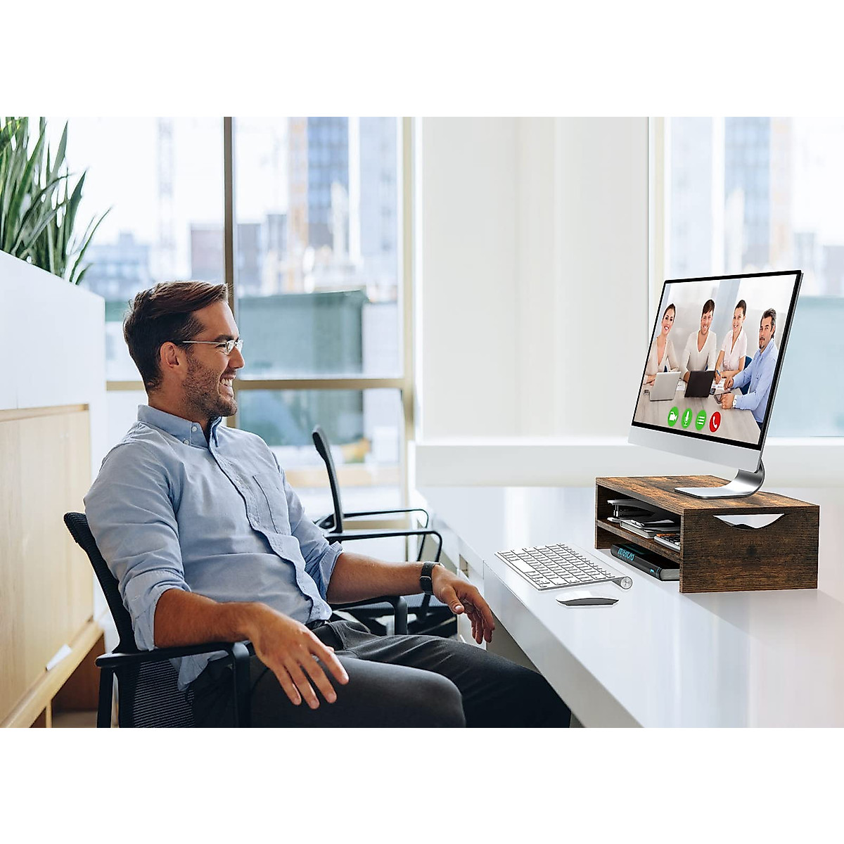 Zimilar Monitor Stand Riser, 2 Tiers Laptop Computer Monitor Riser for PC Screen, iMac, Desktop Wooden Screen Monitor Stand Riser with Storage Organizer for Home Office