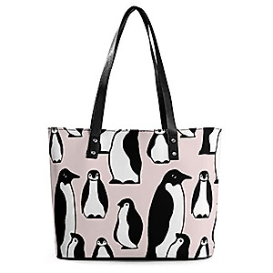 Womens Handbag Penguins Animal Pattern Leather Tote Bag Top Handle Satchel Bags For Lady