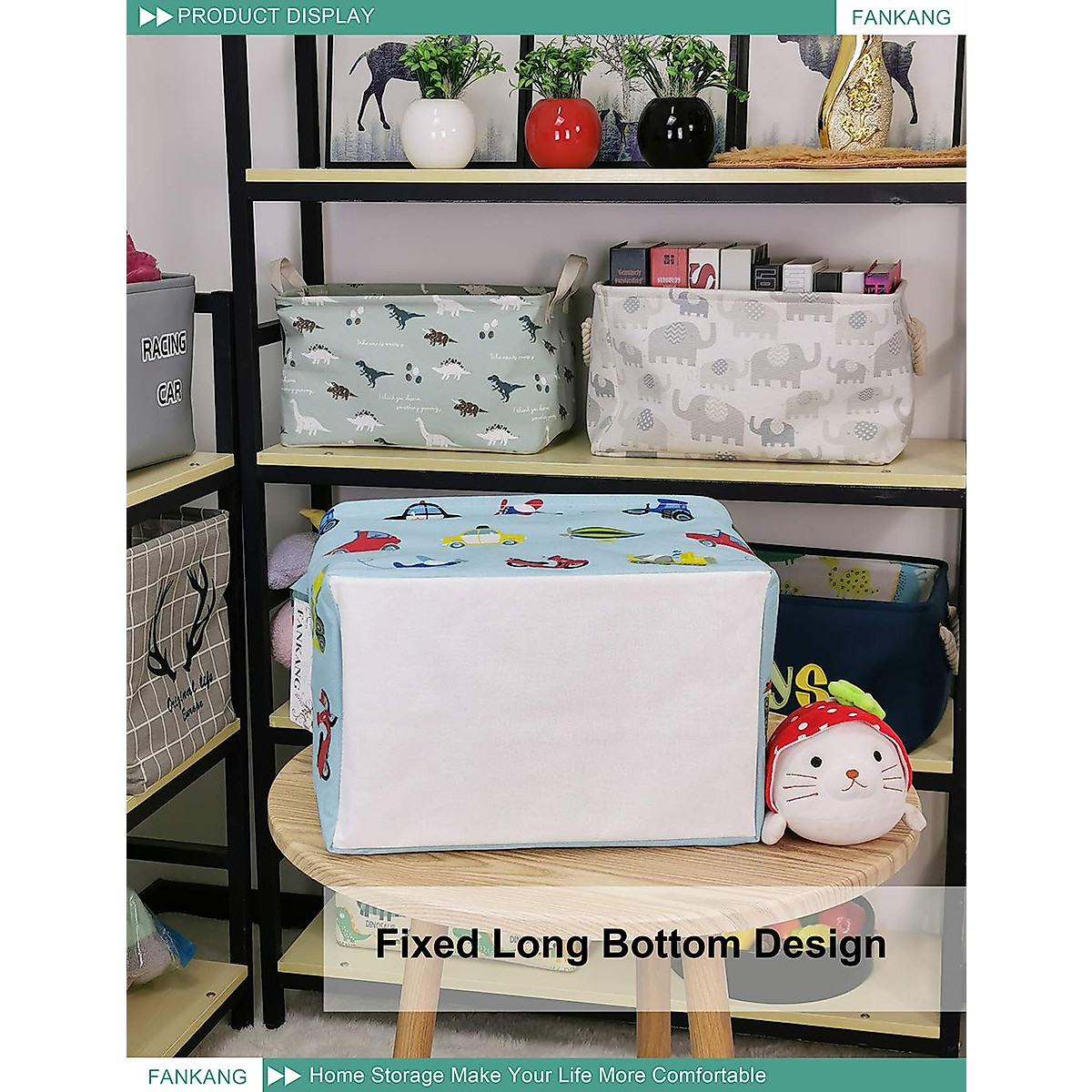 FANKANG Storage Basket,Nursery Hamper Canvas Laundry Basket Foldable with Waterproof PE Coating Storage, Office, Bedroom, Clothes,Toys (Rec-Car)