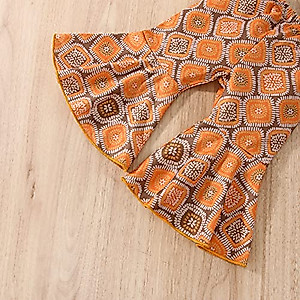 Toddler Baby Girl Summer Clothes Flower Halter Crop Top Rainbow Flared Pants Bell Bottoms Cute Boho Birthday Outfit (Khaki Boho, 6-12 Months)