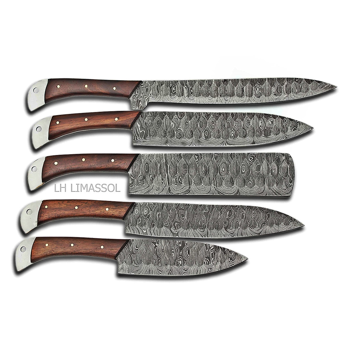Damascus Steel Kitchen Knife Set, 5 PCS Hand Forged Chef Knife Set With Leather Roll Kit Christmas gift kitchen and Dinning