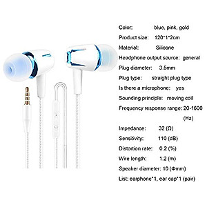 Fashion Wired Headset，1Set Wired Stereo Earphone In-ear Heavy Bass Built-in Microphone Noise Isolating Compatible with Smartphones,iPod,iPad, MP3 Players,Fits All 3.5mm Interface Blue One Size