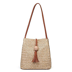 GL-Turelifes Medium Straw Bag Hand Weave Beach Handbag Summer Crossbody Shoulder Bags Bucket Tassel Totes for Women