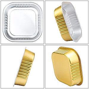 EUSOAR Cupcake Liners with Lids, 8oz 50pcs Gold Aluminum Foil Square Baking Cups Disposable Ramekins Tins for Muffin Pie Lava Cakes Flan Quiche, for Wedding Birthday Christmas Party