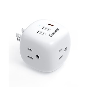 SUPERDANNY GaN 30W Multi-Plug Outlet Extender, 20W USB C Charger Port, 3 Adapter Spaced Outlets & 3 USBs, Side Access, Grounded, Perfect for Travel, Home, Office, Dorm, Cruise Ship