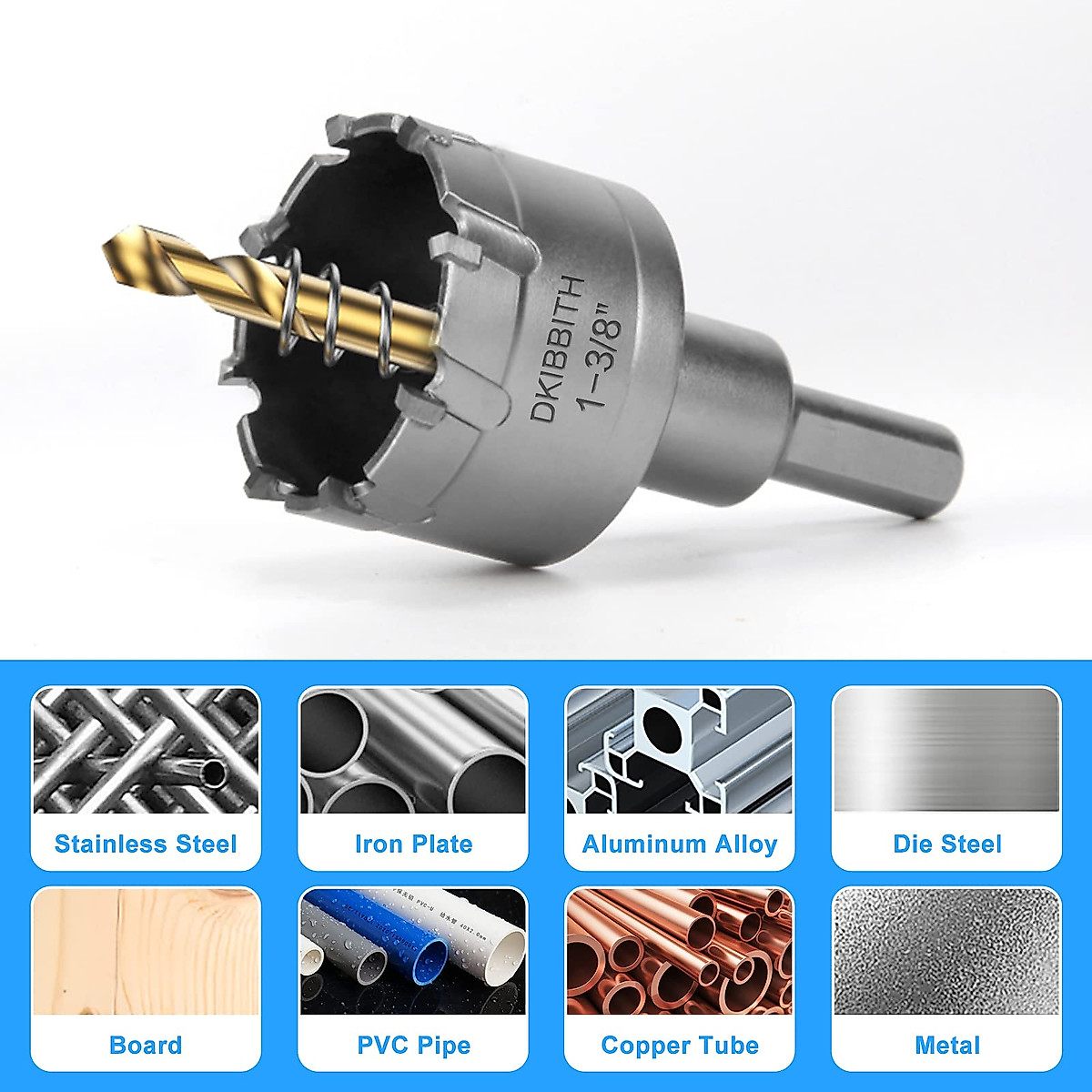 Carbide Hole Saw Kit, TCT Hole Saw Set Heavy Duty for 9 Precise Holes in Stainless Steel Hard Metal,Size 5/8” 3/4” 7/8” 1” 1-1/8” 1-1/4” 1-3/8” 1-1/2” 2”, 9 Extra Pilot Bits in Carrying Case