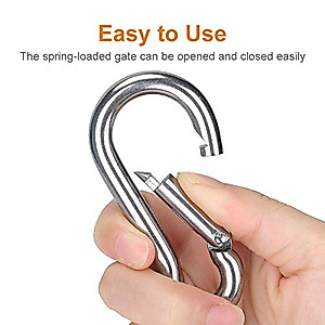 6PCS Spring Snap Hooks Carabiner- 304 Premium Stainless Steel Heavy Duty Carabiner Clips Assorted Sizes (2, 2.36, 3.15 inch) for Camping, Fishing, Hiking, Traveling, Backpack, Keychain; Silver