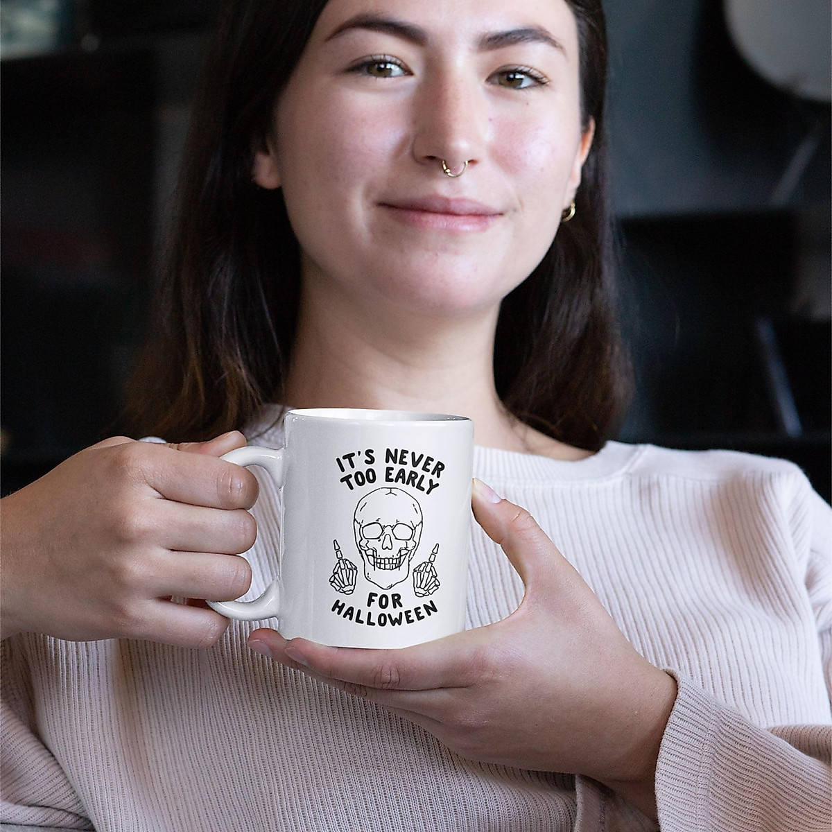 LookHUMAN Halloween Mug Skull Coffee Mug - It's Never Too Early For Halloween Mugs Halloween Coffee Mugs - Fun And Festive Halloween Coffee Mug Ceramic Skull Mug Great Gift Idea, 11 Ounce