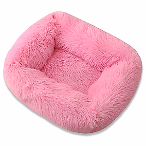 Square dog bed plush solid color pet bed cat mat for small, medium and large pets super soft winter warm sleeping mat 43x35x20cm pink