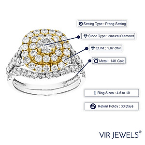 Vir Jewels 1.87 cttw Diamond Wedding Engagement Ring Set 14K Yellow Gold Bridal Size 7
