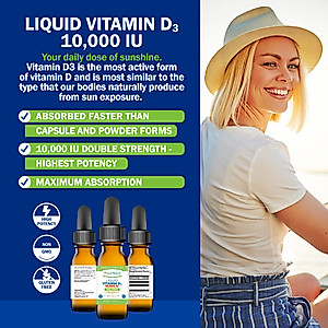 Power By Naturals Vitamin D3 Liquid Drops 10000 IU - High-Potency Vitamin D3 for Adult Bone Strength & Immune Support - Gluten-Free, Non-GMO, Sugar-Free Vitamin - Orange Flavor, 1 fl Oz (30 Servings)