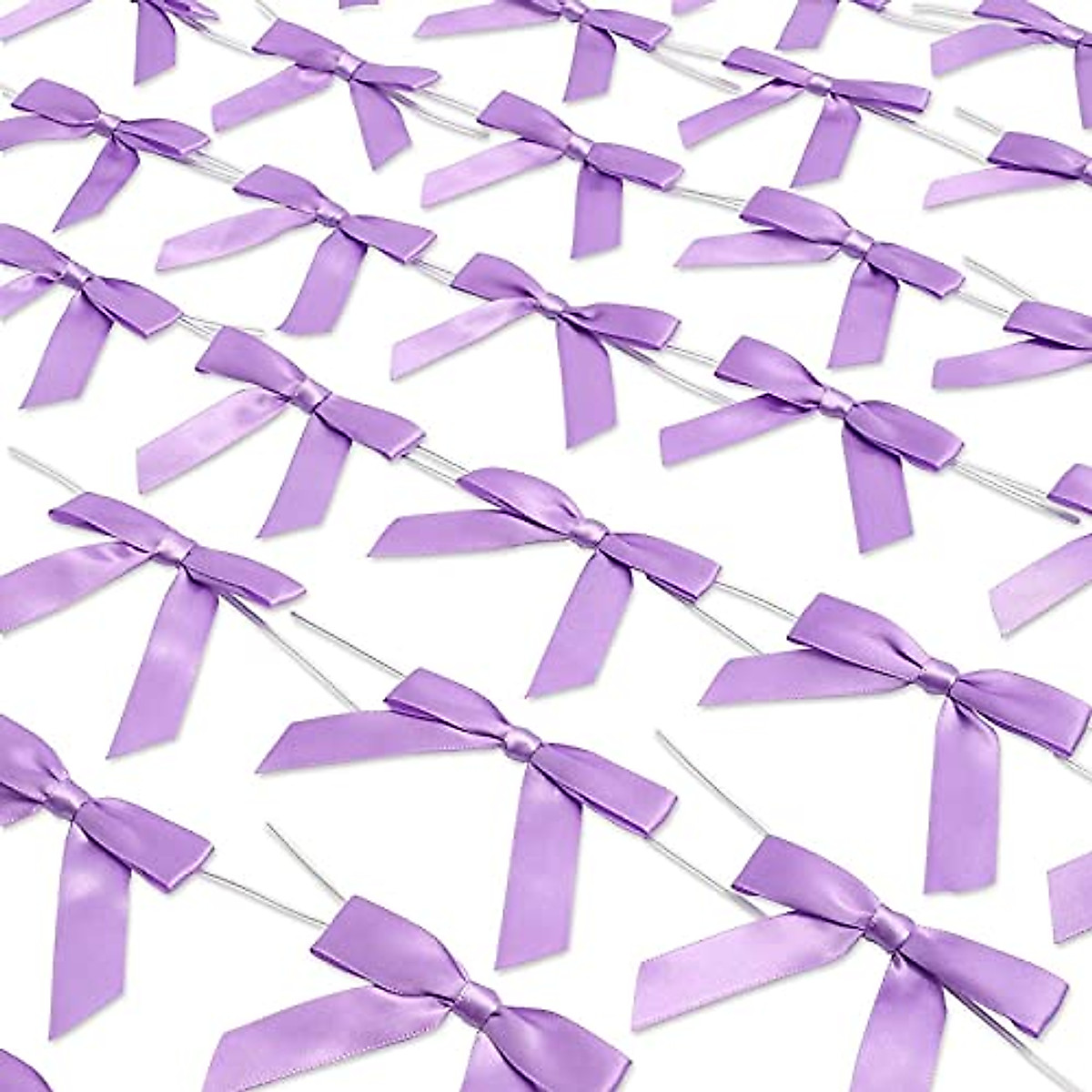 Satin Twist Tie Bows, Purple Bow (3 In, 100 Pack)