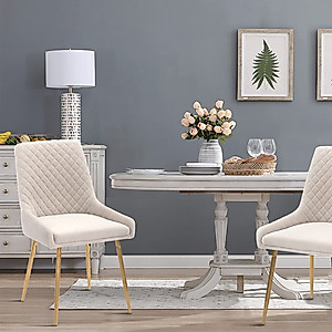 CangLong Mid-Century Velvet Upholstered Metal Legs for Kitchen, Dining, Living, Guest, Bed Room Side Chair, Set of 2, Beige