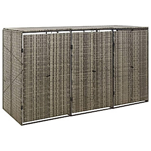 loibinfen Triple Wheelie Bin Shed, Outdoor Garbage Can Enclosure, PE Garbage Can Shed for Garden,Patio,Backyard Outdoor Trash Can Garbage Can Shed, Gray 81.5"x31.5"x46.1"