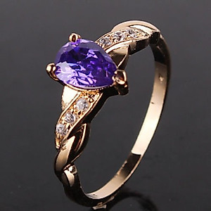 Promsup Sz5-9/J-R Amethyst Purple Gemstone Pear Cut Yellow Gold Filled Women Lady Rings (7)