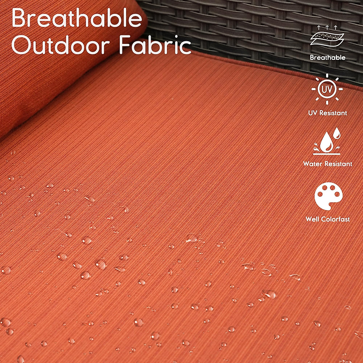 HOOOWOOO Outdoor Patio Furniture Sets 7 Pieces Patio Conversation Sets Weather Resistant Wicker Sofa Seating Set with 42" Fire Pit Swivel Rocking Chairs for 5 Persons Outside,Orange Red