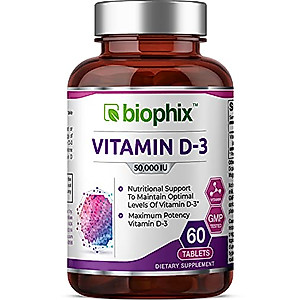 Vitamin D-3 50000 IU 60 Tablets - High-Potency Supports Strong Bones Immune Health and K2