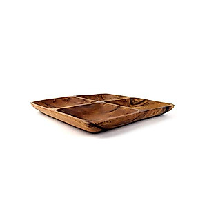 UPIT Acacia Wood 4 Section Divided Square Serving Tray Dessert Platters, 10 inch