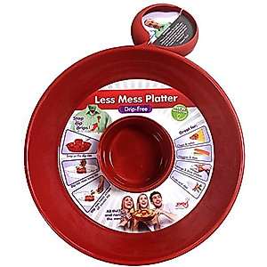 Jokari Less Mess Drip Free Chips and Dip 14 Inch Serving Bowl. Rimmed Platter to Scrape Extra Dip, Sauce, Queso, Salsa Guac or Dressing Off Chips, Fruit, Veggies, Soft or Hard Pretzels, Wings and More