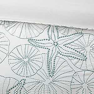 Harbor House Cotton Comforter Set - Coastal Oceanic Sealife Design, All Season Down Alternative Bedding with Matching Shams, Bedskirt, Maya Bay, Seafoam Blue King(108"x96") 4 Piece