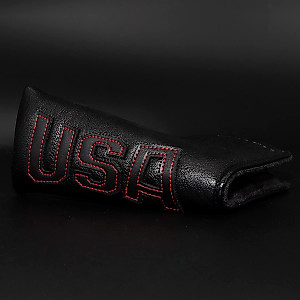 Golf Blade Putter Cover Headcover Magnetic USA Golf Putter Headcovers Club Protective Thick Synthetic Leather Golf Equipment (Black-red)