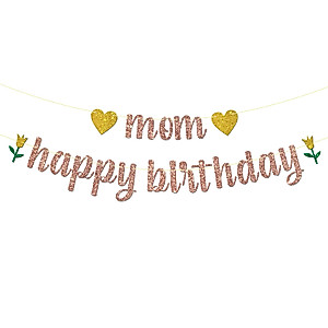 Rose Gold Glitter Mom Happy Birthday Banner - Mother's Birthday Party Decorations - Women's Birthday Party Supplies