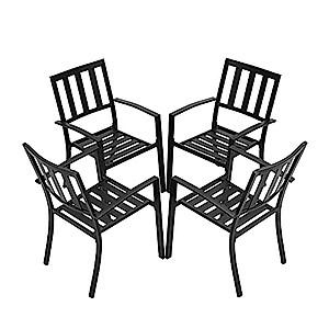 LOKATSE HOME Patio Dining Chairs Set of 4 Metal Armchairs Outdoor Furniture for Poolside, Backyard, Balcony, Garden, Porch, Black