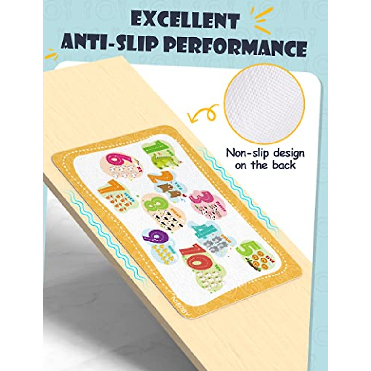 NiBaby Kids' Non Slip Educational Placemats Set of 4 Washable, Children's Interactive Placemats Foldable, Toddler Placemats for Learning Alphabet, Numbers, Shapes, Colors- Durable Reusable PU Leather