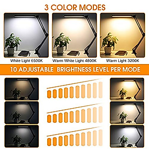 ENOCH LED Desk Lamp, 14W Eye-Caring Metal Swing Arm Desk Lamp with Clamp, 3 Modes, 30 Brightness Dimmable Clamp Desk Light with Memory Function/USB Adapter, Architect Table Desk Lamps for Home Office