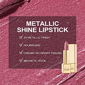 Oulac Pink Lipstick for Women with Metallic 3D Shine Lightweight Hydrating Formula, High Impact Lip Color, Vegan Beauty, Full Coverage Lip Makeup, Cosmopolis(01)