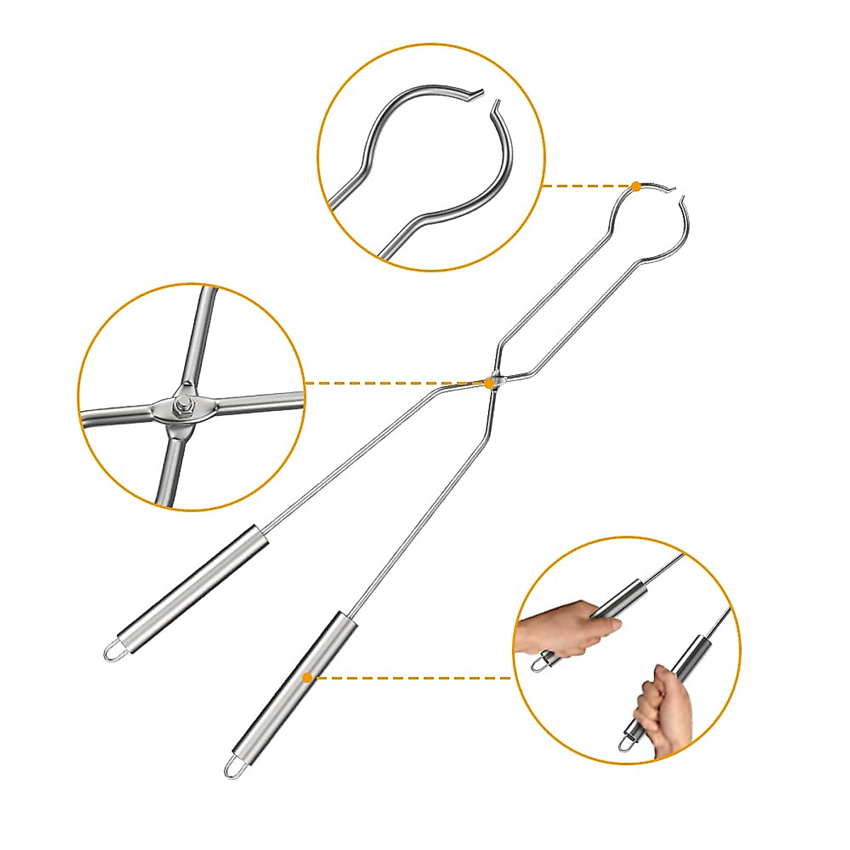 Fireplace Poker Grabber, Extra Long Fire Poker Stick & Firepit Tongs 40 Inch, Fireplace Tools for Fireplace, Camping, Wood Stove and Indoor Outdoor Use