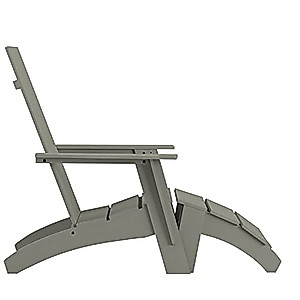 BizChair Set of 2 Modern All-Weather Poly Resin Wood Adirondack Chairs with Foot Rests in Gray