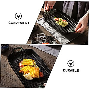 Yardwe 1pc Fire Earth BBQ Plate Cake Tray Outdoor Griddle Grill Square Dish Set Square Baking Tray Camping Pot Roasting Pan Roasting Plate with Handles Household Kitchenware Ceramic Plate