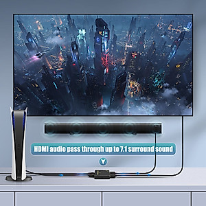 HBAVLINK 4K HDMI Splitter 1 in 2 out 60Hz- HDCP 2.2/2.3 Bypass, HDR, Dolby Atmos/DTS5.1/7.1 - Compatible with PS5/PS4/PS3, Apple TV, Xbox, Cable Box, Roku Stick, etc.