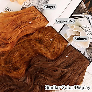 WECAN Clip In Hair Extensions 20 Inch 6pcs Copper Red Long Wavy Curly Hair Extensions Ginger Synthetic Fiber Double Weft Soft Hairpieces For Women Full Head
